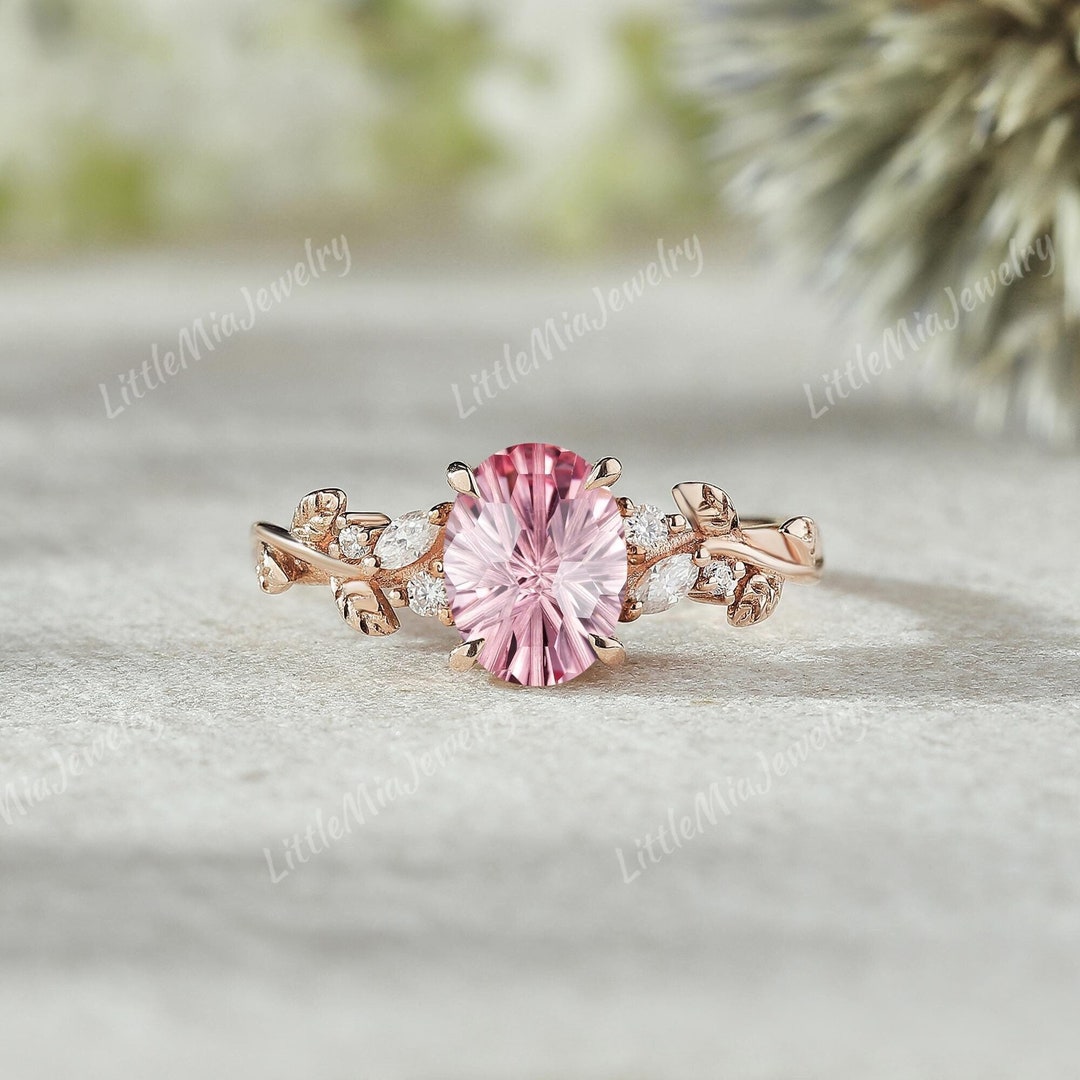 Nature Inspired Leaf Firework Cut Pink Sapphire Engagement Ring Rose ...