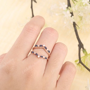 Art Deco Alexandrite Double Curved Wedding Band Rose Gold Moissanite ...