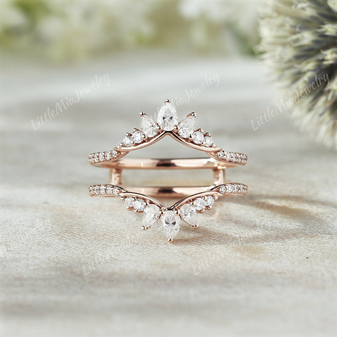 Unique Pear Shape Moissanite Ring Enhancer Rose Gold Ring Guard ...