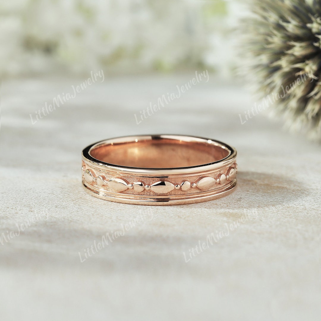 Unique Mens Wedding Band 10K 14K Rose Gold Half Eternity Mens Wedding ...