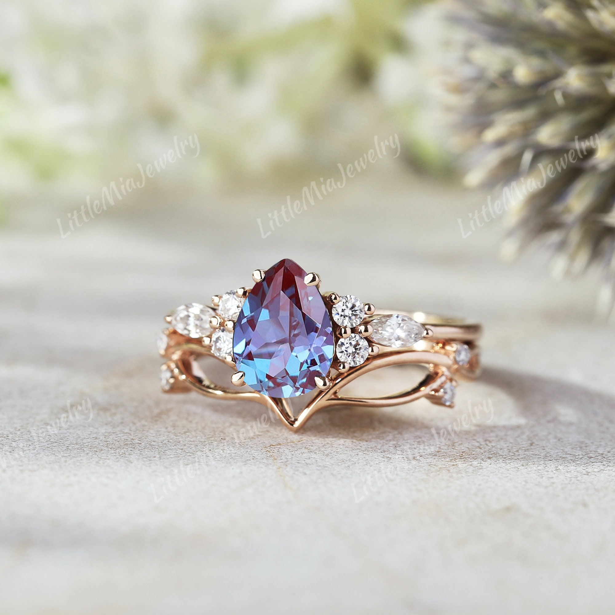Pear Alexandrite Engagement Ring Vintage Alexandrite Wedding - Etsy