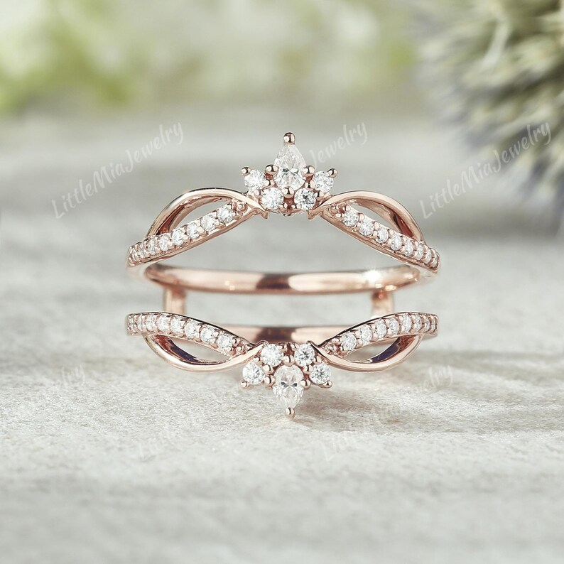 Art Deco Pear Shaped Moissanite Ring Enhancer Rose Gold Moissanite ...