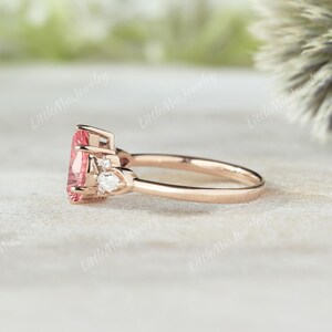 Firework Cut Pink Sapphire Engagement Ring Rose Gold Moissanite Cluster ...