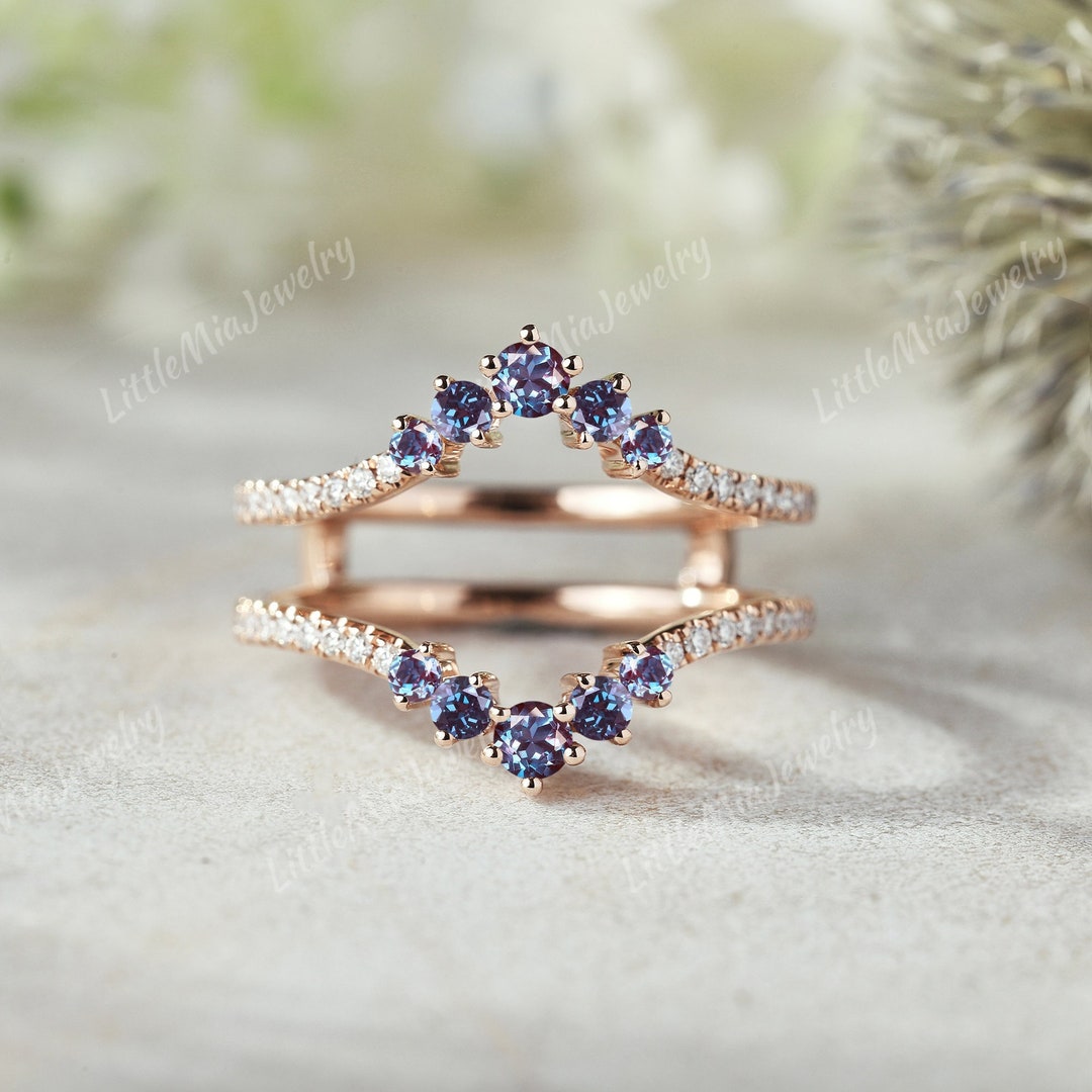 Vintage Alexandrite Ring Enhancer Rose Gold Double Curved Moissanite ...