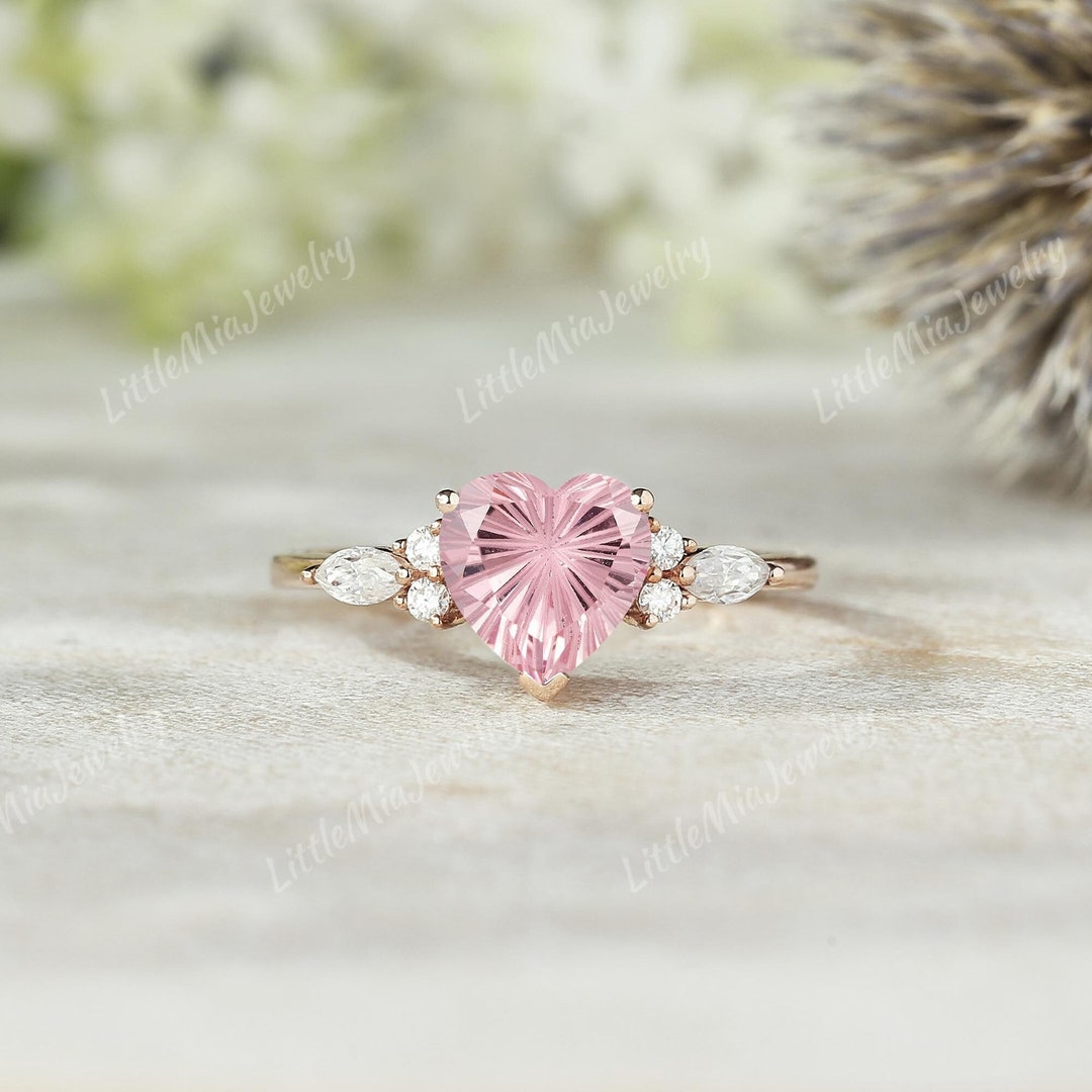 Firework Cut Heart Shaped Pink Sapphire Engagement Ring Rose Gold ...