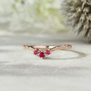 Unique Ruby Wedding Band Rose Gold Nature Inspired Twig Red Gemstone Curved Wedding Ring Promise ...