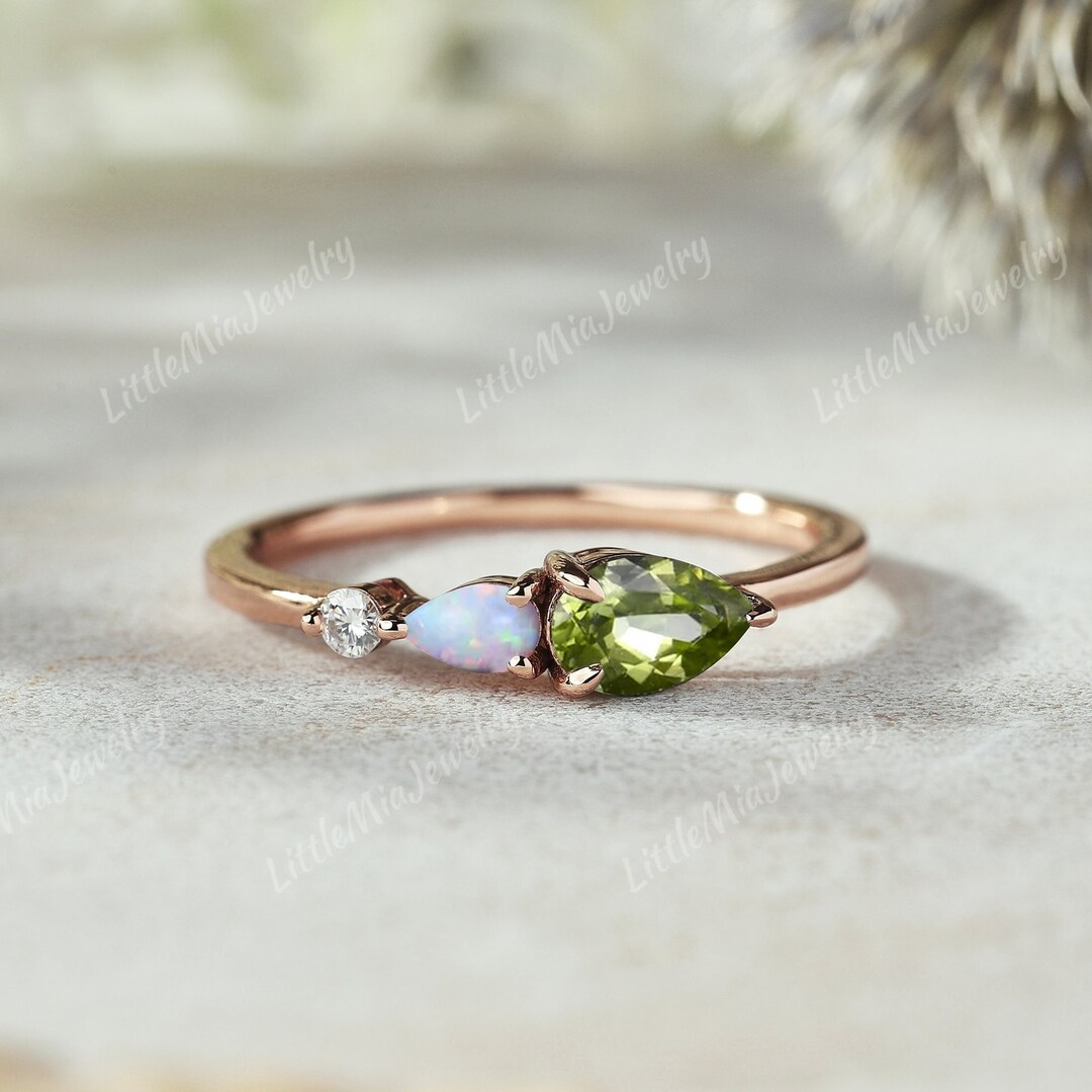 Vintage Pear Peridot Engagement Ring Art Deco Opal Rings for Women ...