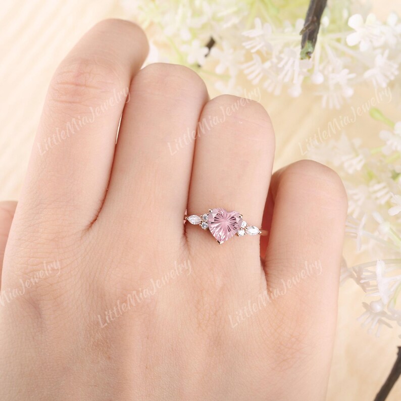 Firework Cut Heart Shaped Pink Sapphire Engagement Ring Rose Gold ...