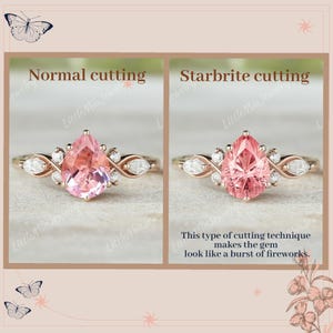 Firework Cut Pear Shape Pink Sapphire Engagement Ring Set Rose Gold ...