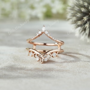 Unique Double Curved Moissanite Wedding Band Solid Gold Moissanite Ring ...