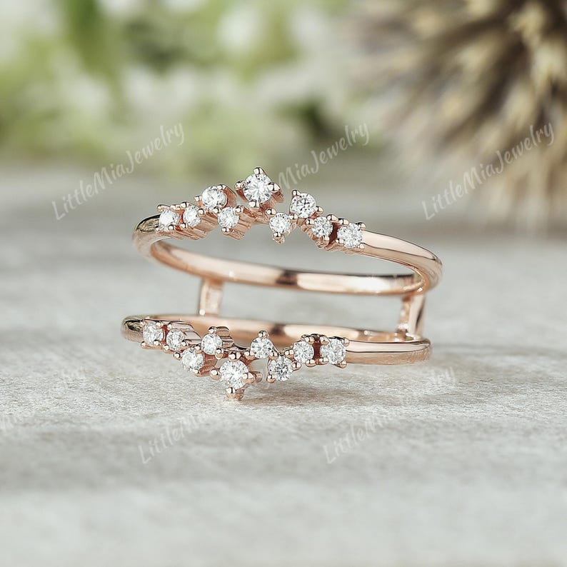 Minimalist Moissanite Double Curved Wedding Band Rose Gold Moissanite ...