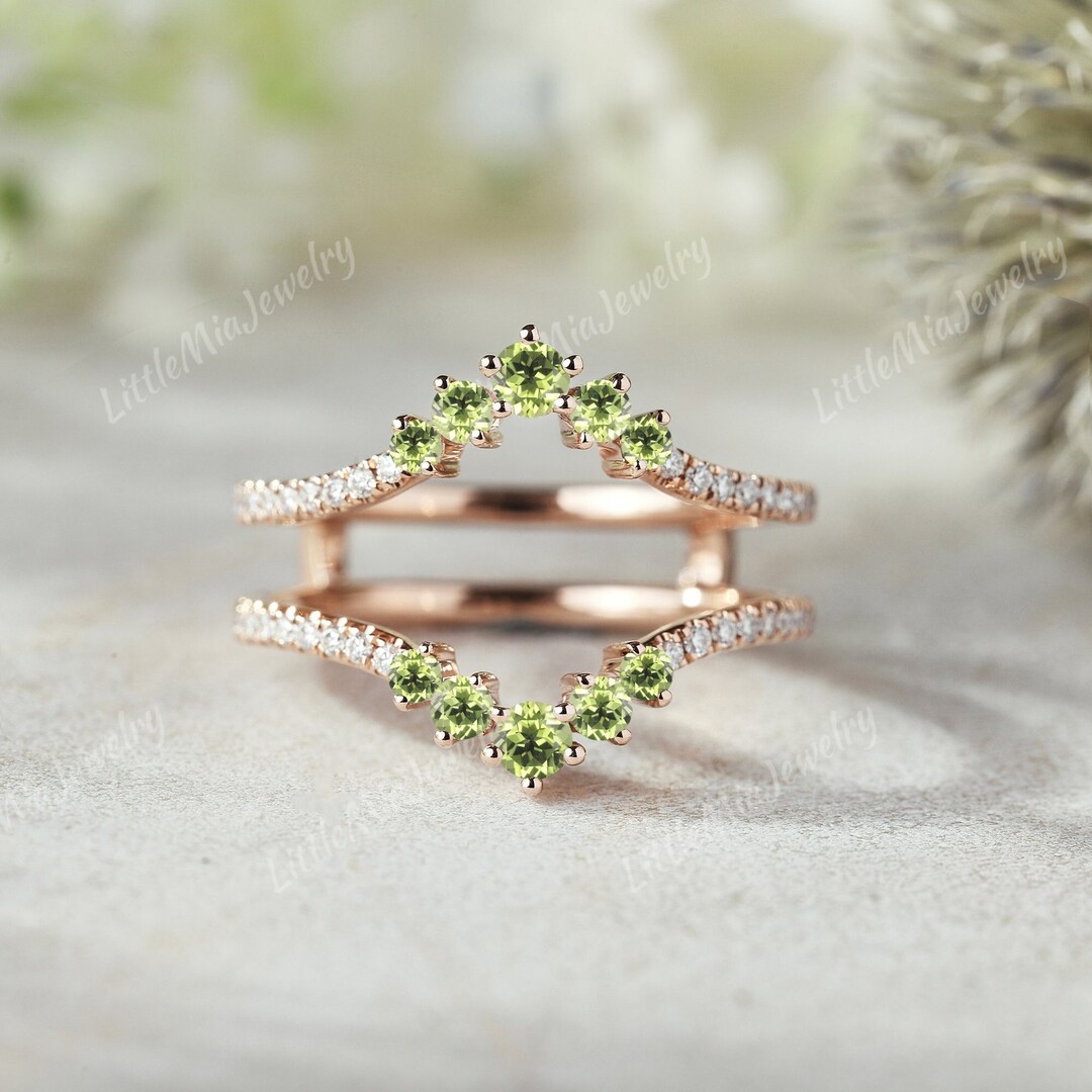 Unique Peridot Ring Enhancer Sterling Silver Moissanite Double Curved ...