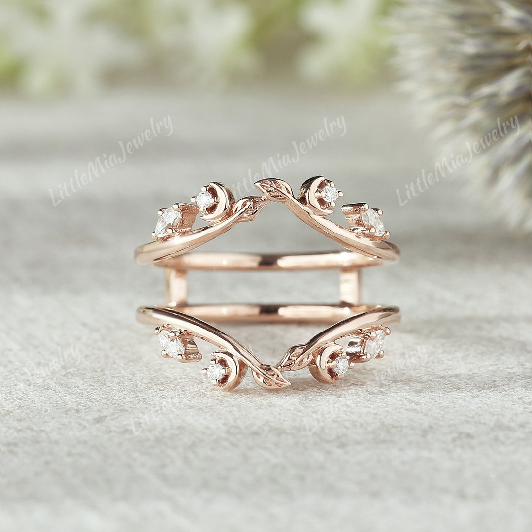 Unique Moissanite Ring Enhancer Rose Gold Leaf Floral Moissanite ...