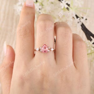 Firework Cut Pink Sapphire Engagement Ring Rose Gold Moissanite Cluster ...