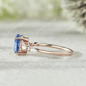 Firework Cut Sapphire Engagement Ring Rose Gold Moissanite Cluster ...