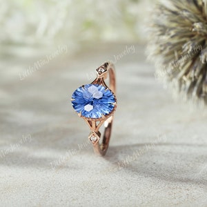 Firework Cut Sapphire Engagement Ring Rose Gold Oval Cut Sapphire ...