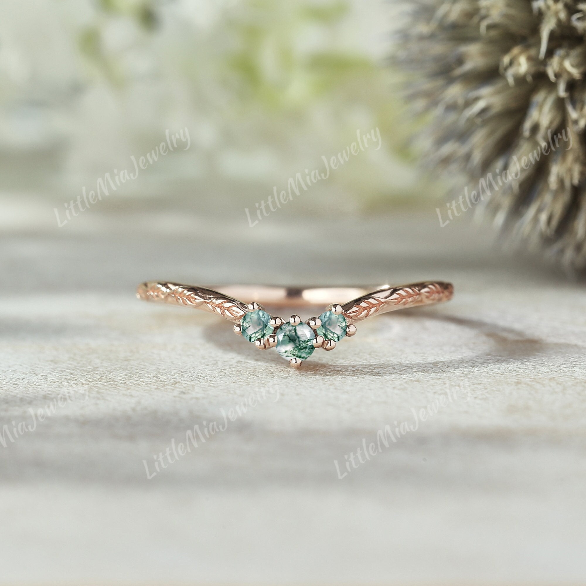 Unique Moss Agate Wedding Band Rose Gold Nature Inspired Twig - Etsy