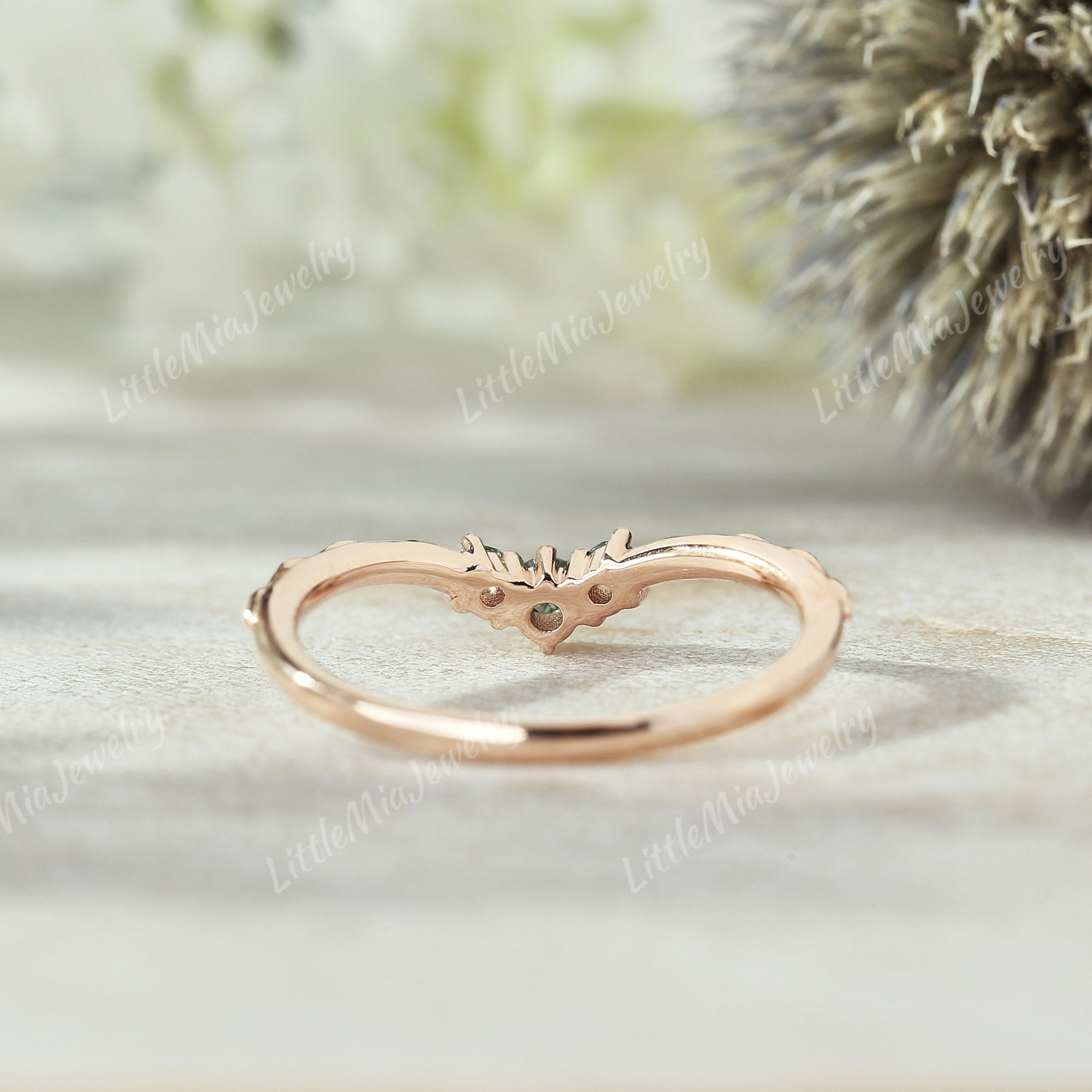 Unique Moss Agate Wedding Band Rose Gold Nature Inspired Twig - Etsy