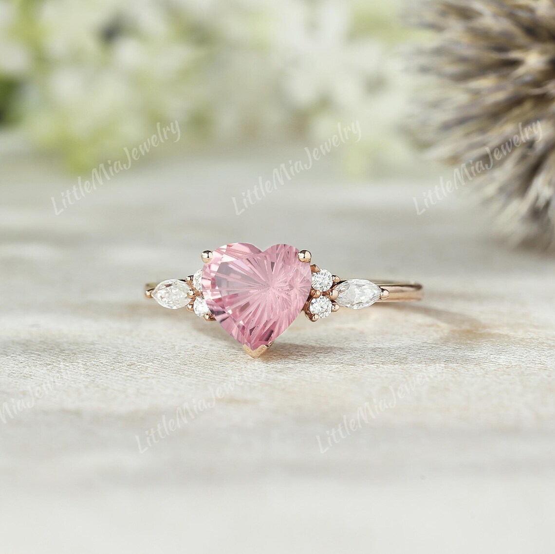 Firework Cut Heart Shaped Pink Sapphire Engagement Ring Rose Gold ...