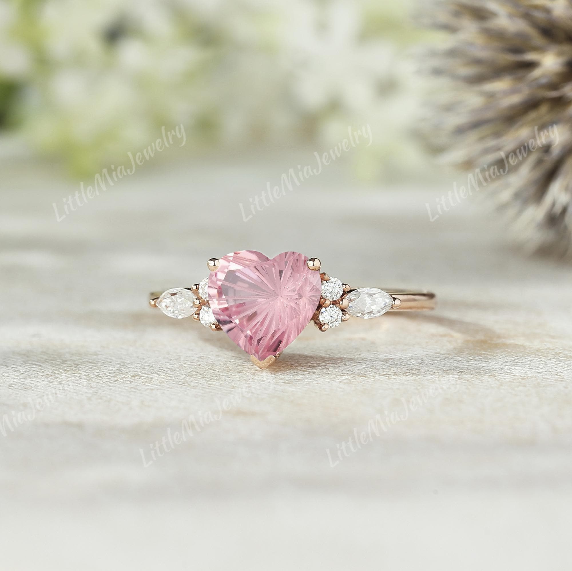 Firework Cut Heart Shaped Pink Sapphire Engagement Ring Rose Gold ...