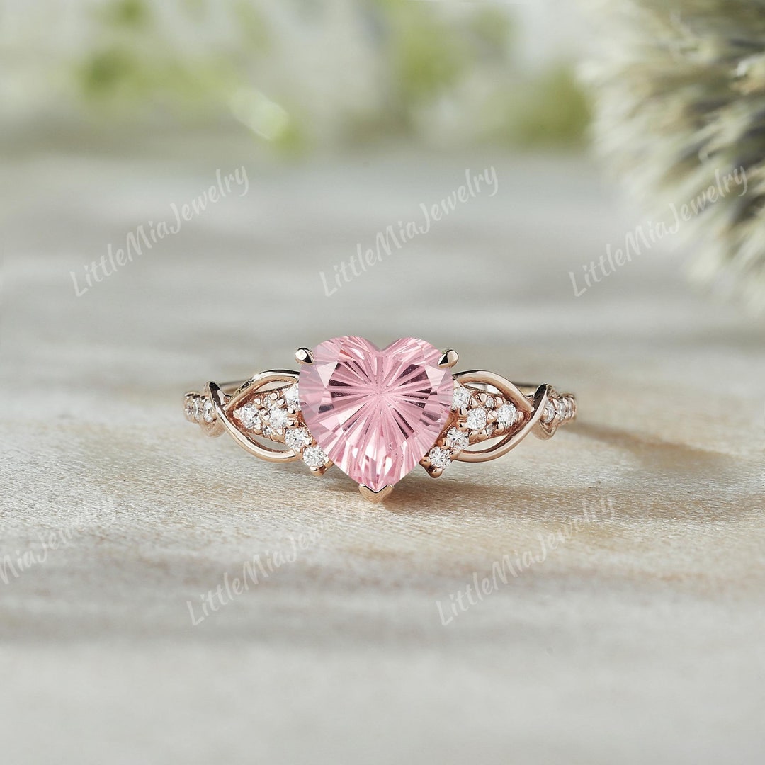 Unique Heart Shaped Firework Cut Pink Sapphire Engagement Ring Rose ...