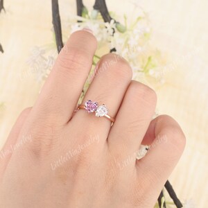Two Stone Heart Shaped Pink Sapphire Engagement Ring Rose Gold Toi Et ...