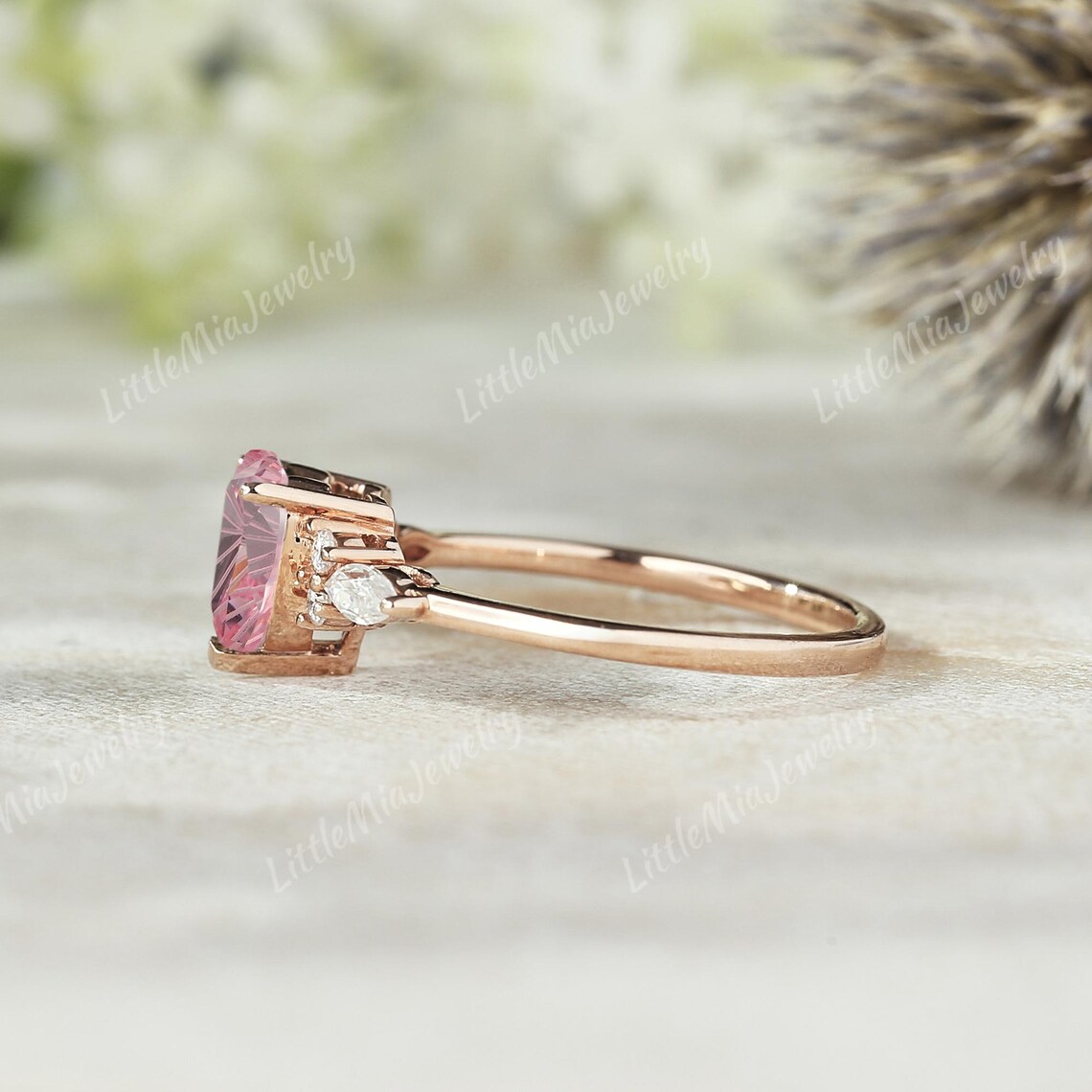 Firework Cut Heart Shaped Pink Sapphire Engagement Ring Rose Gold ...