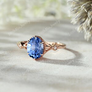 Firework Cut Sapphire Engagement Ring Rose Gold Oval Cut Sapphire ...
