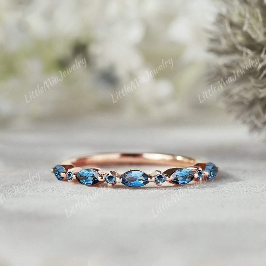 Full/half Eternity London Blue Topaz Wedding Band Rose Gold Straight ...