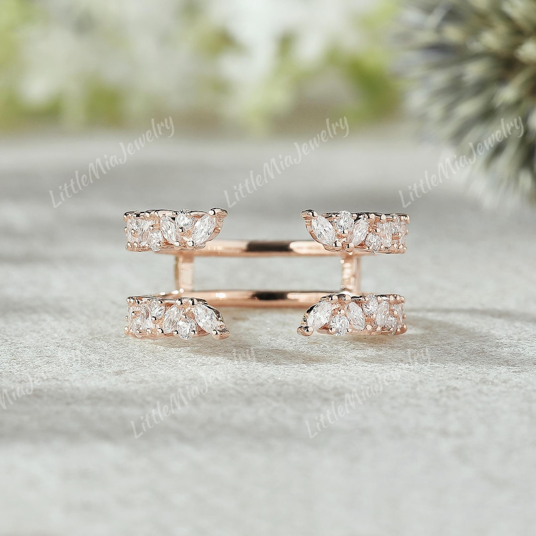 Unique Moissanite Double Curved Wedding Band 10K 14K Gold Unique ...
