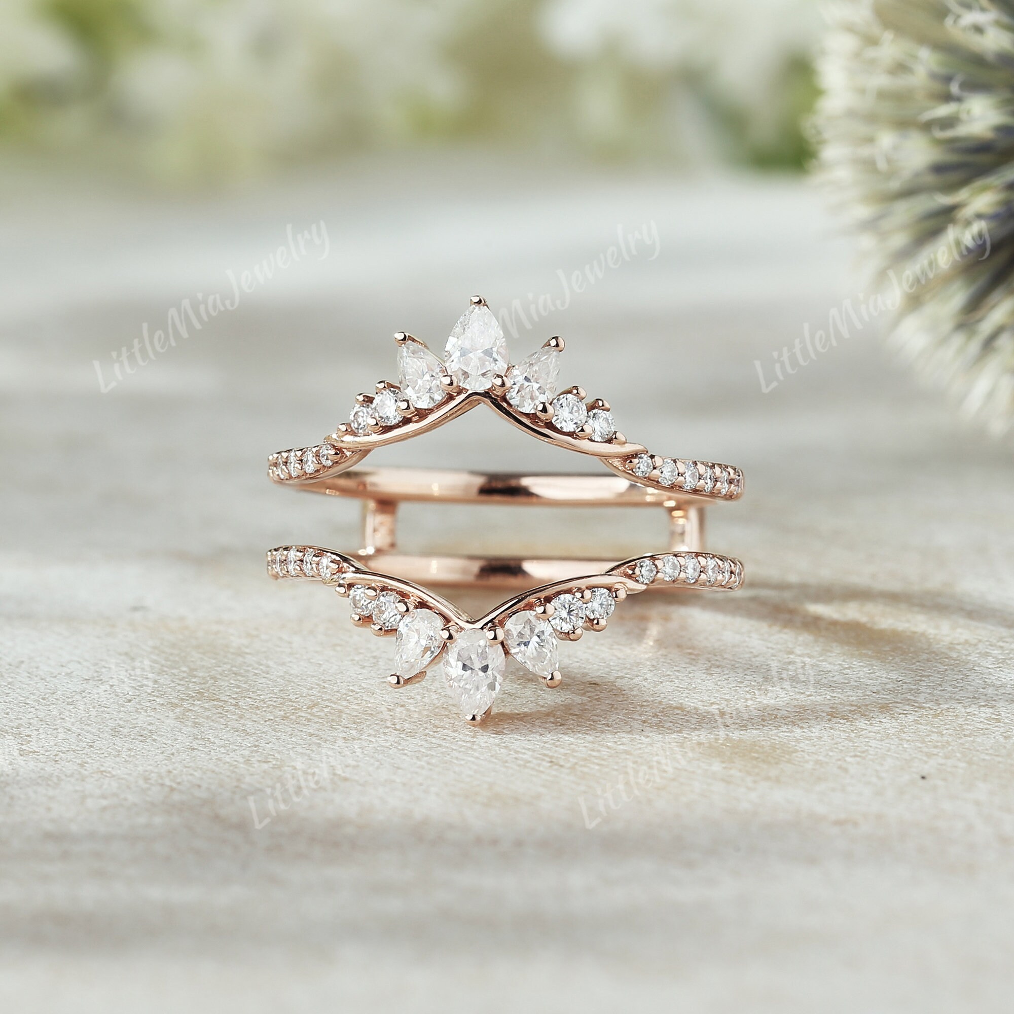 Unique Pear Shape Moissanite Ring Enhancer Rose Gold Ring Guard ...