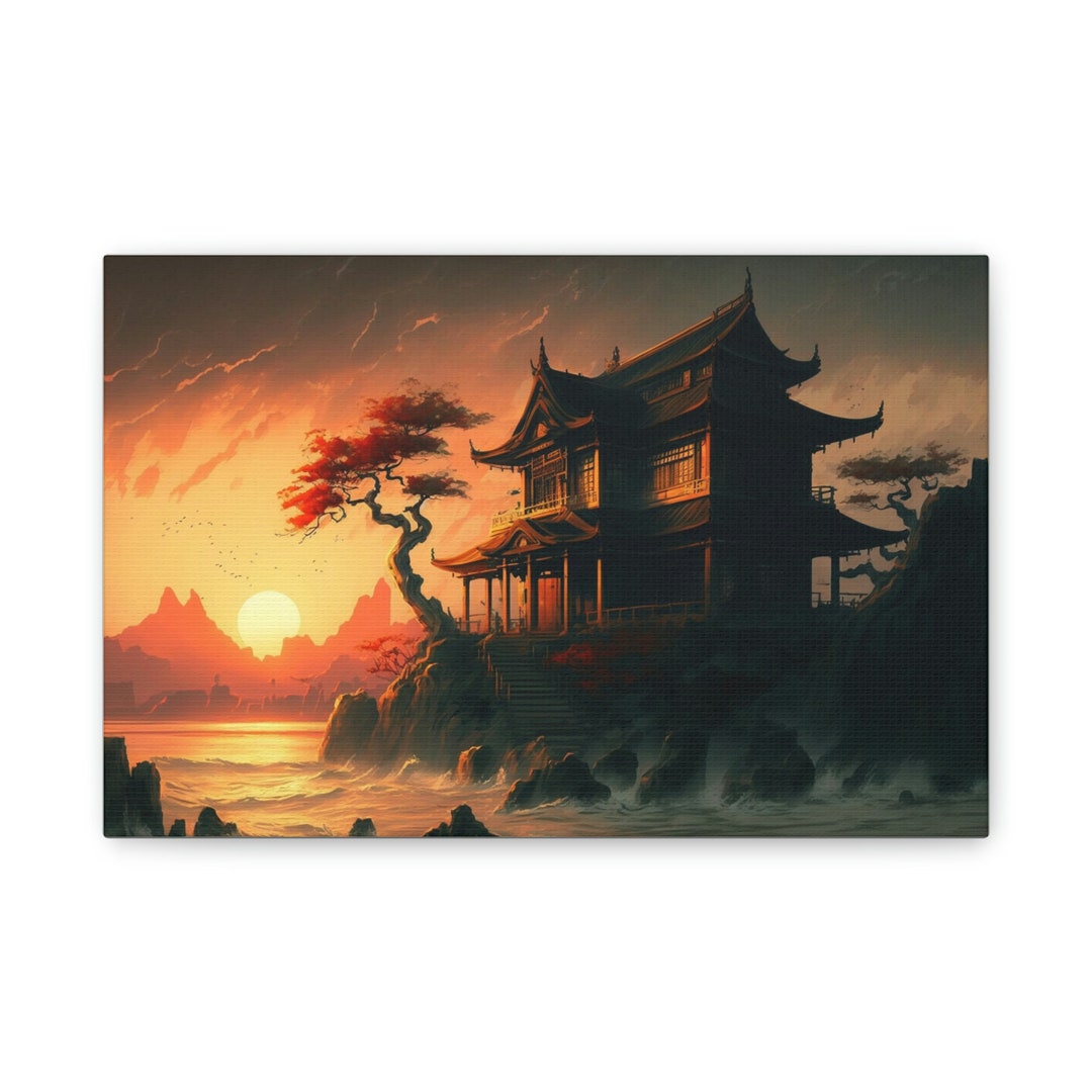 Fantasy Asian House With Sunset Canvas - Etsy