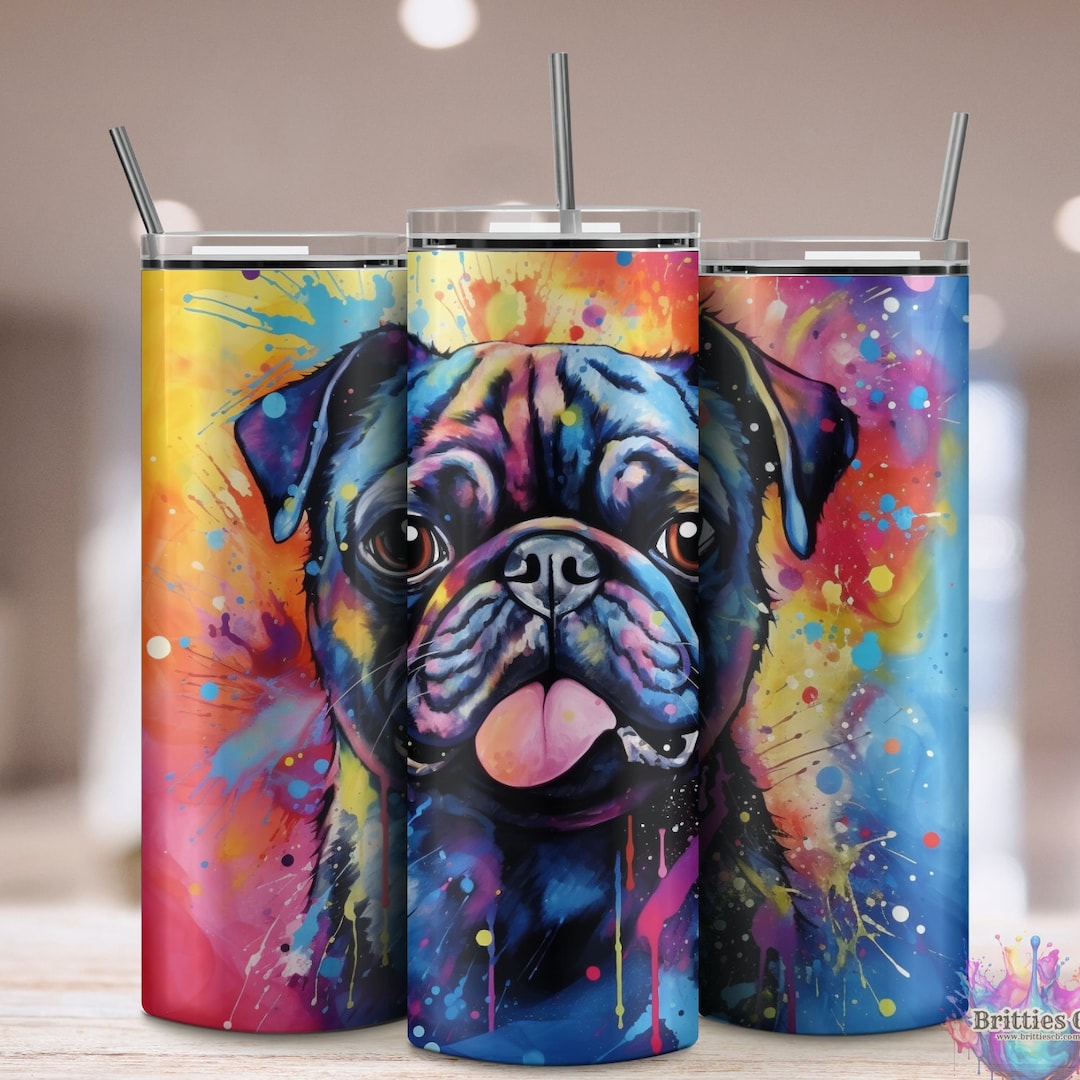 Pug, Dog, Tumbler Wrap, PNG, Wrap PNG, 20 Oz, Vibrant, Alcohol Ink ...