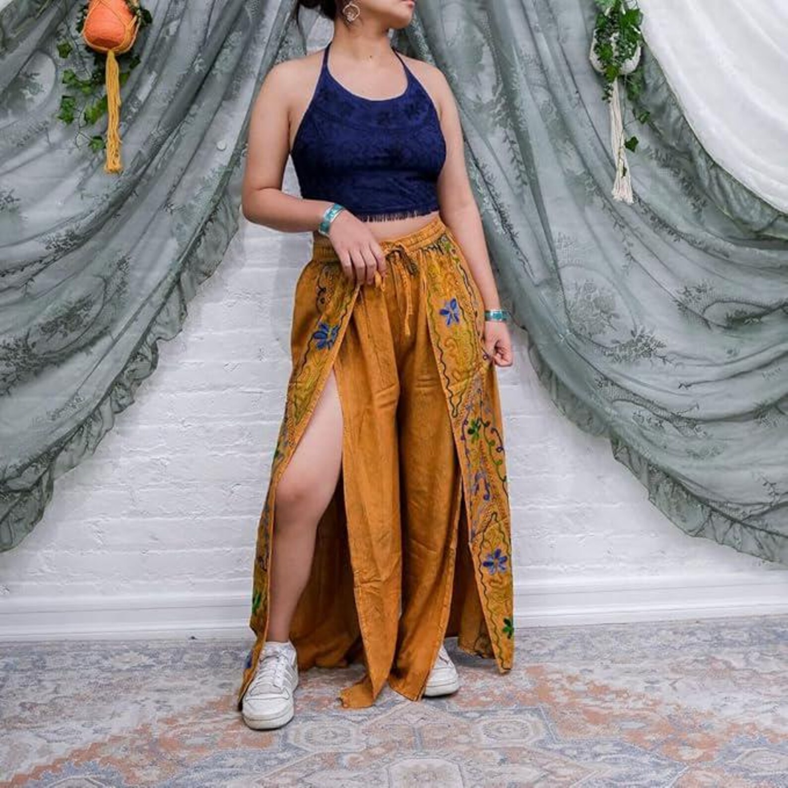 Summer Boho Flowy Wide Leg High Slit Yoga Hippie Dance Bohemian Palazzo ...