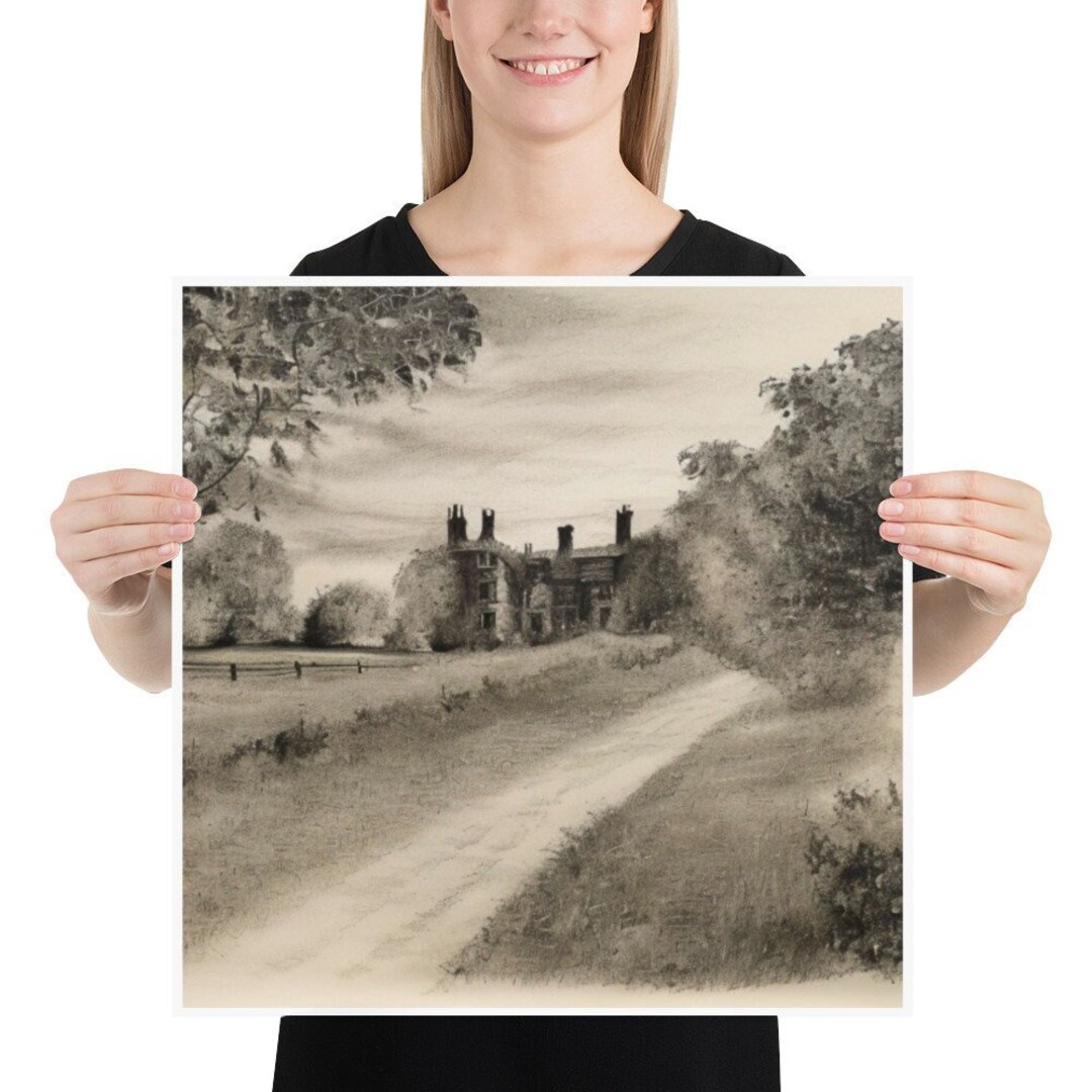 Sepia Farmhouse Art Print, Country Photo, Countryside Illustration ...