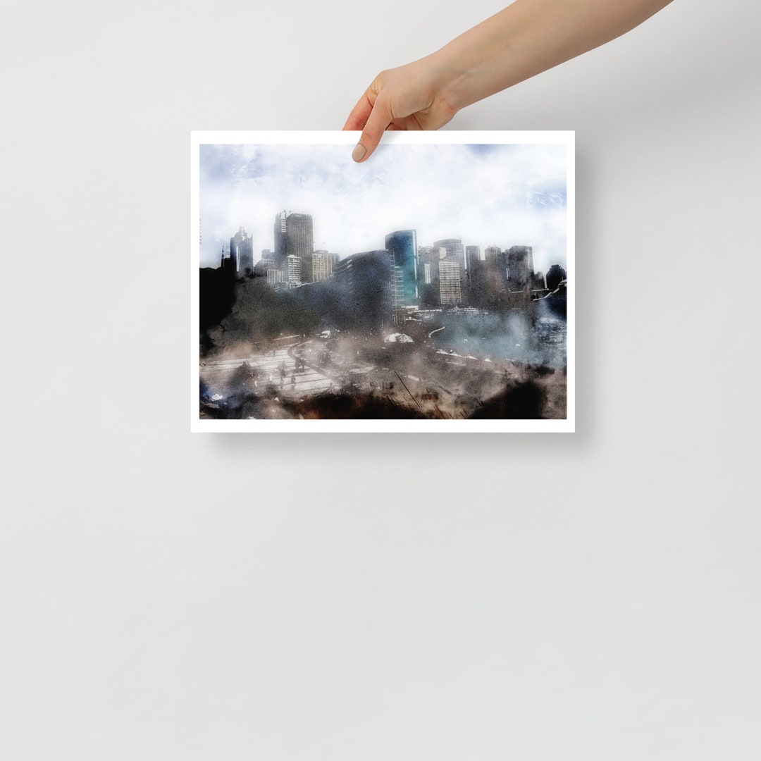 Foggy Day Cityscape Art Print, Fog Artwork, Watercolor Urban Landscape ...