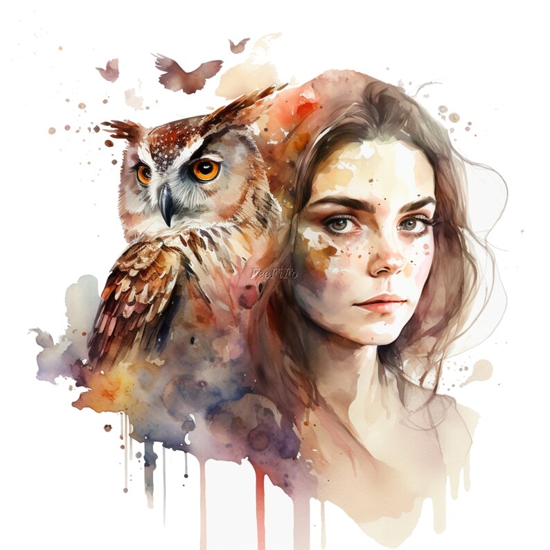 Watercolor Owl Girl Clipart PNG - Etsy