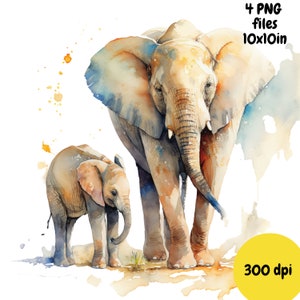 Mom and Baby Elephant Watercolor, Digital Downloads, Clipart PNG - Etsy