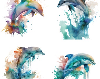 Dolphin Watercolor, Digital Downloads, Dolphin Clipart, Dolphin PNG ...