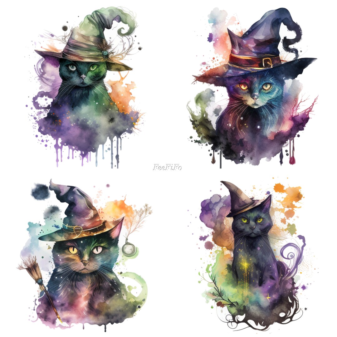 Witchy Cat Clipart, Watercolor Witch Cat, Sublimation,witch Cat PNG - Etsy