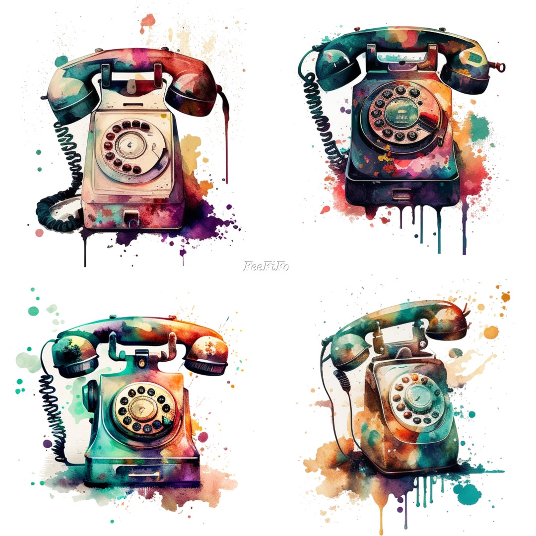 Retro Phone Clipart, Retro Phone Watercolor, Illustration, Retro Phone ...