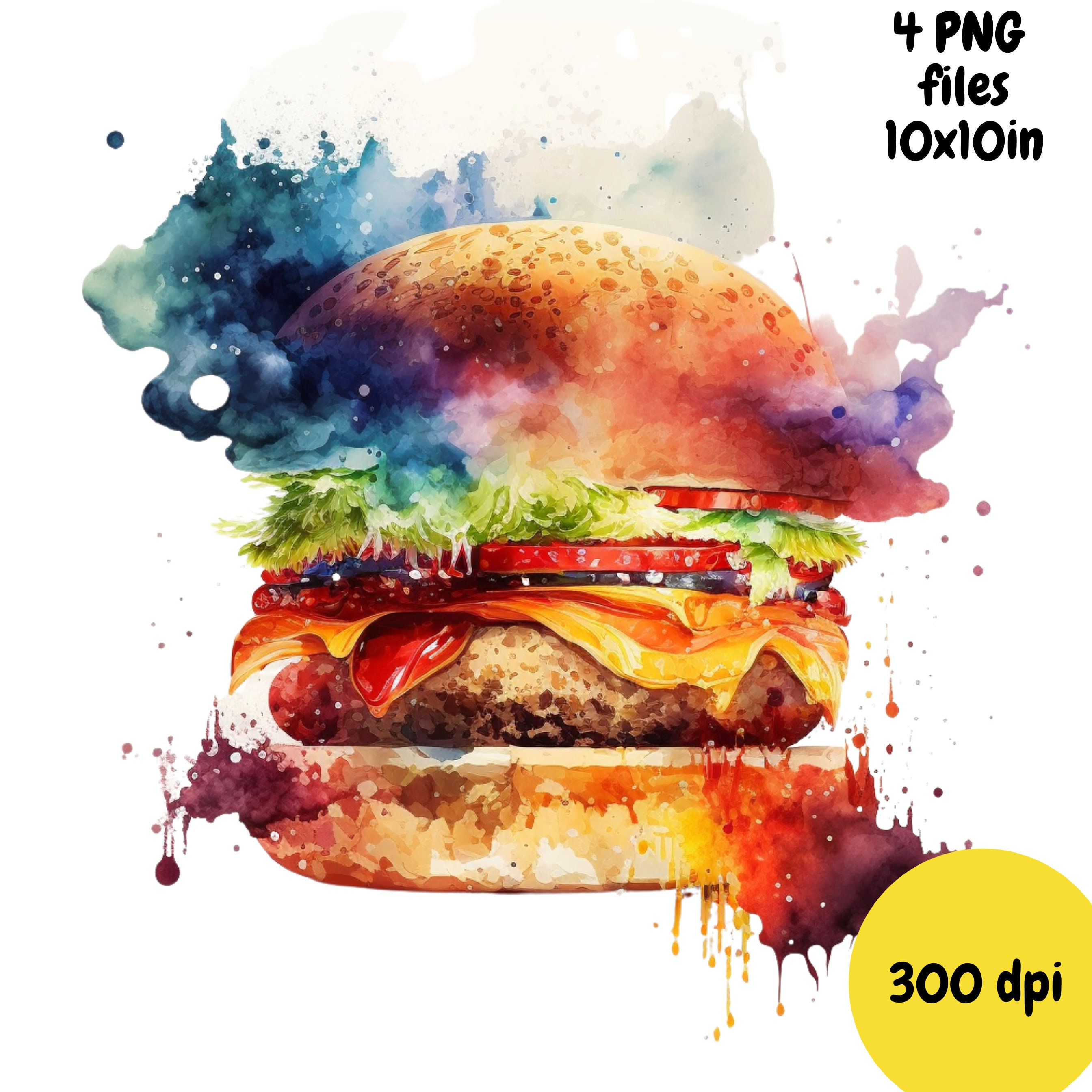 Burger Watercolor Digital Downloads Burger Clipart Burger - Etsy