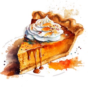 Pumpkin Pie Clipart, Watercolor Pumpkin Pie, Thanksgiving, Sublimation ...