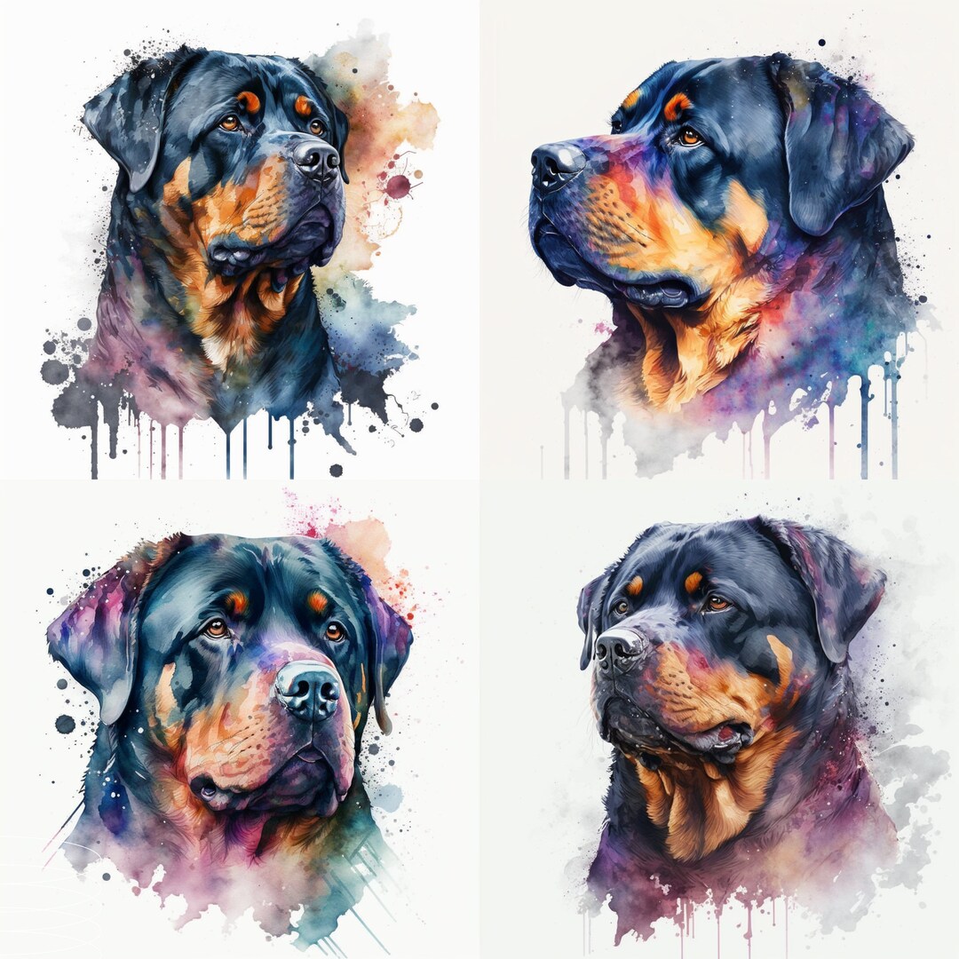 Rottweiler Art Print, Rottweiler Watercolor Clipart, Cute Dog Nursery ...