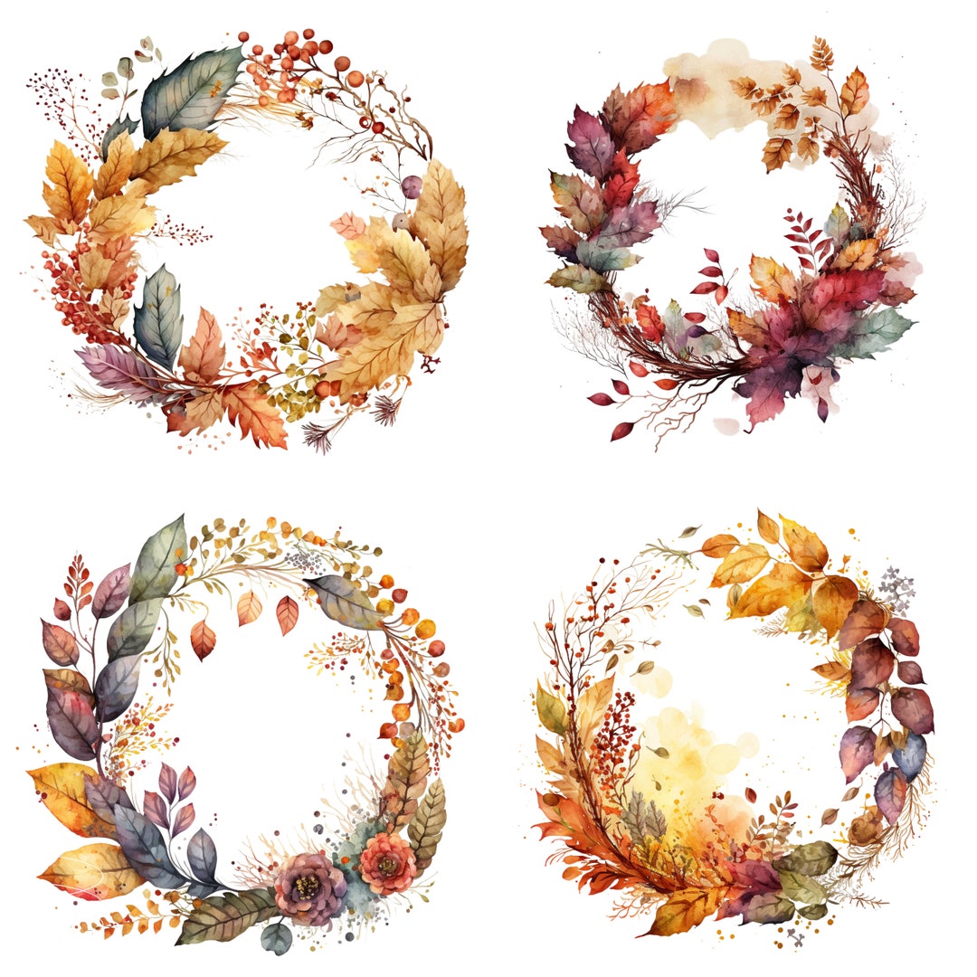 Autumn Wreath Watercolor, Digital Downloads,autumn Wreath Clipart ...