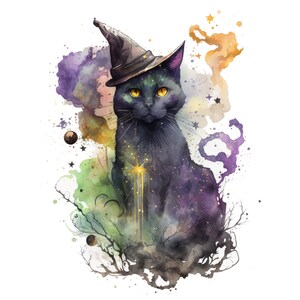 Witchy Cat Clipart, Watercolor Witch Cat, Sublimation,witch Cat PNG - Etsy