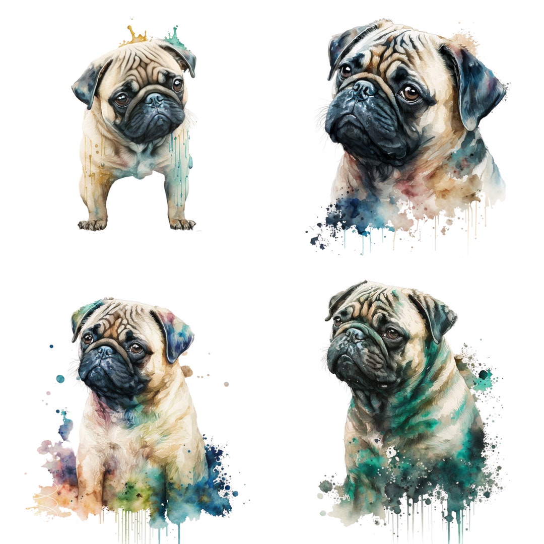 Pug Art Print, Pug Print,pug Watercolor, Pug Clipart PNG, Printable ...