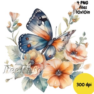 Flowers Butterfly Clipart, 300 DPI Pngs, Nursery Art , Card Making ...