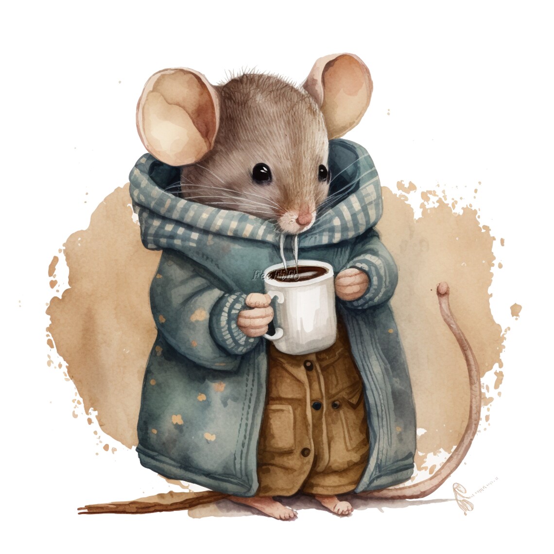 Cold Mouse Clipart Watercolor Mice Drinking Printable - Etsy