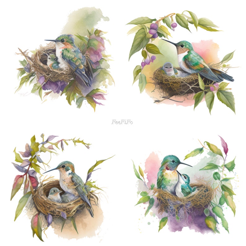 Mom and Baby Hummingbird in Nest Clipart Watercolor Bird in - Etsy